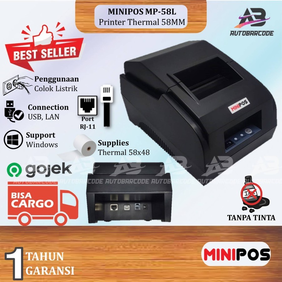 Jual Printer Kasir Thermal 58mm Minipos MP-58L USB LAN Support RJ11 ...