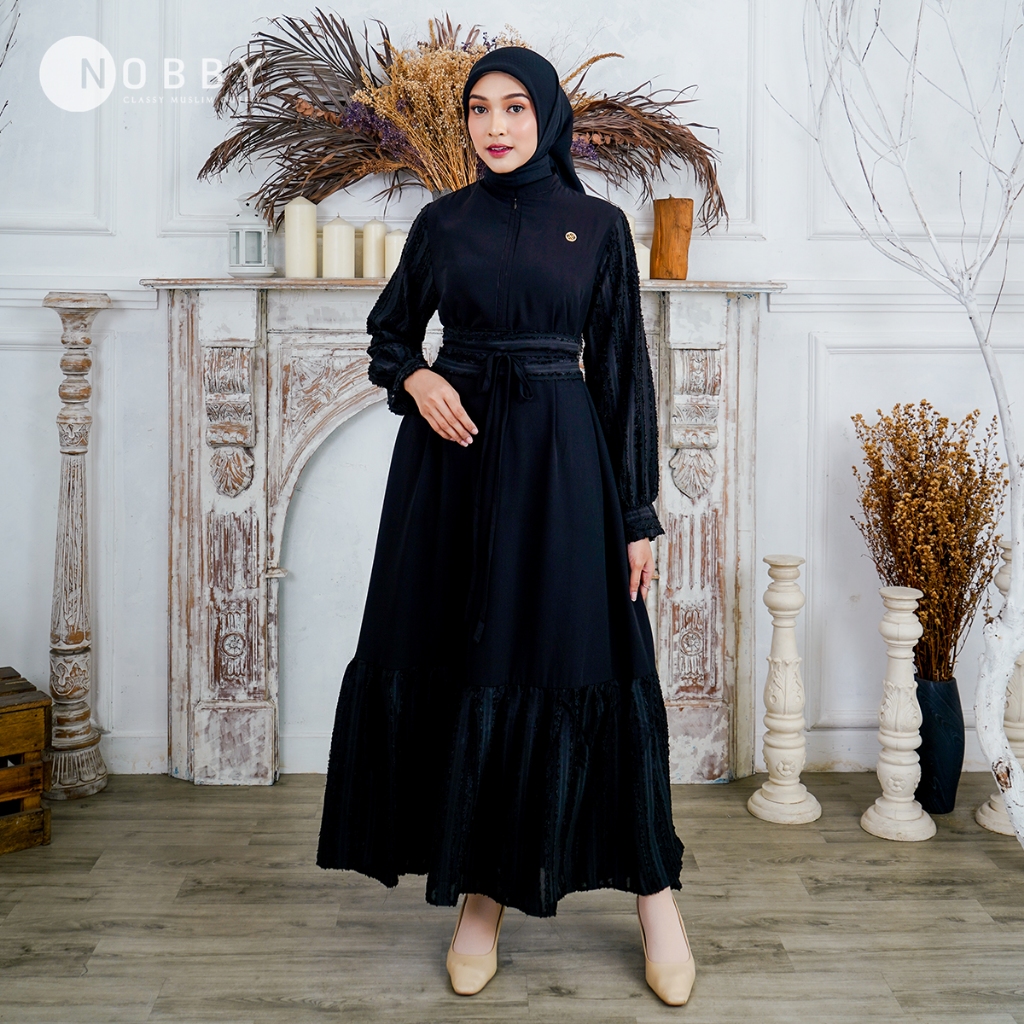 Jual Nobby - Yashi Dress Gamis Wanita Lace Bahan Woolpeach Depan Dengan ...