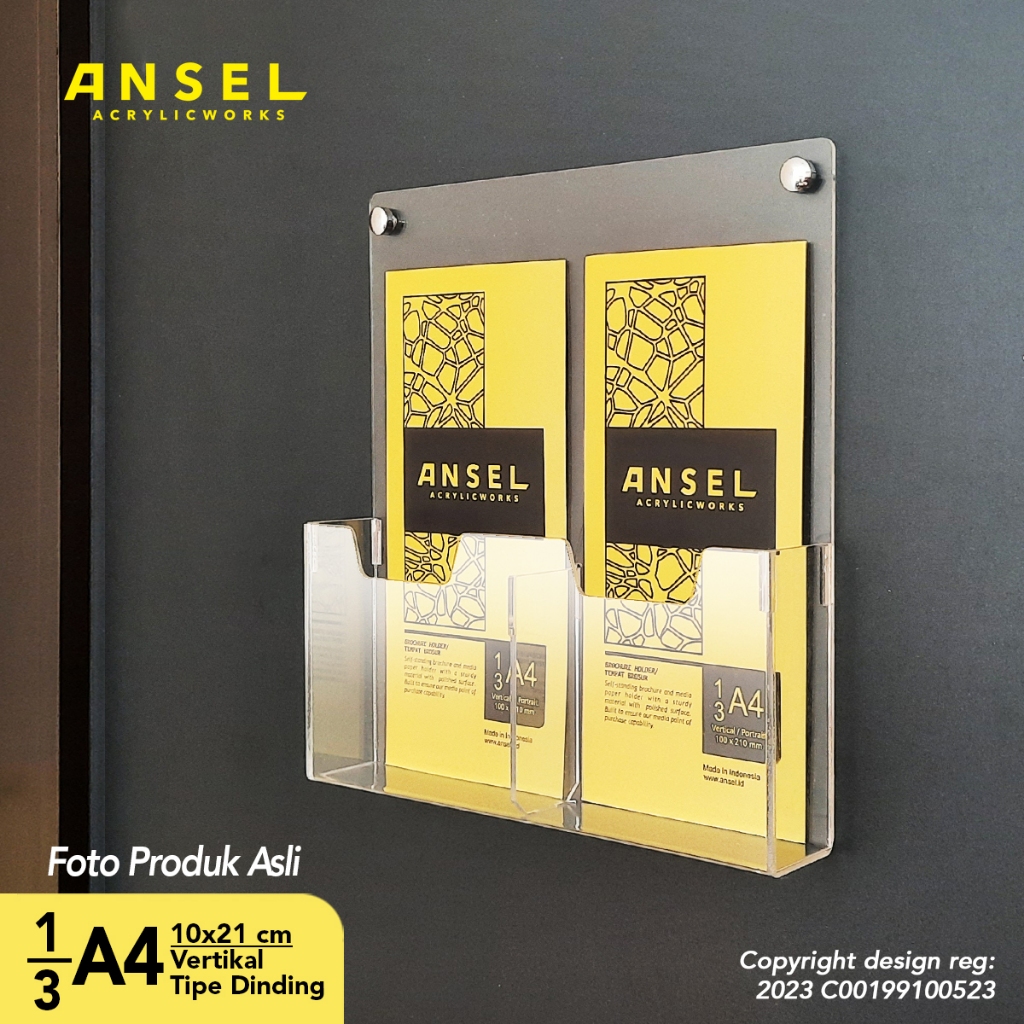 Jual ANSEL Tempat Brosur Akrilik Dinding Gantung - 2 Kantong 1/3 A4 ...