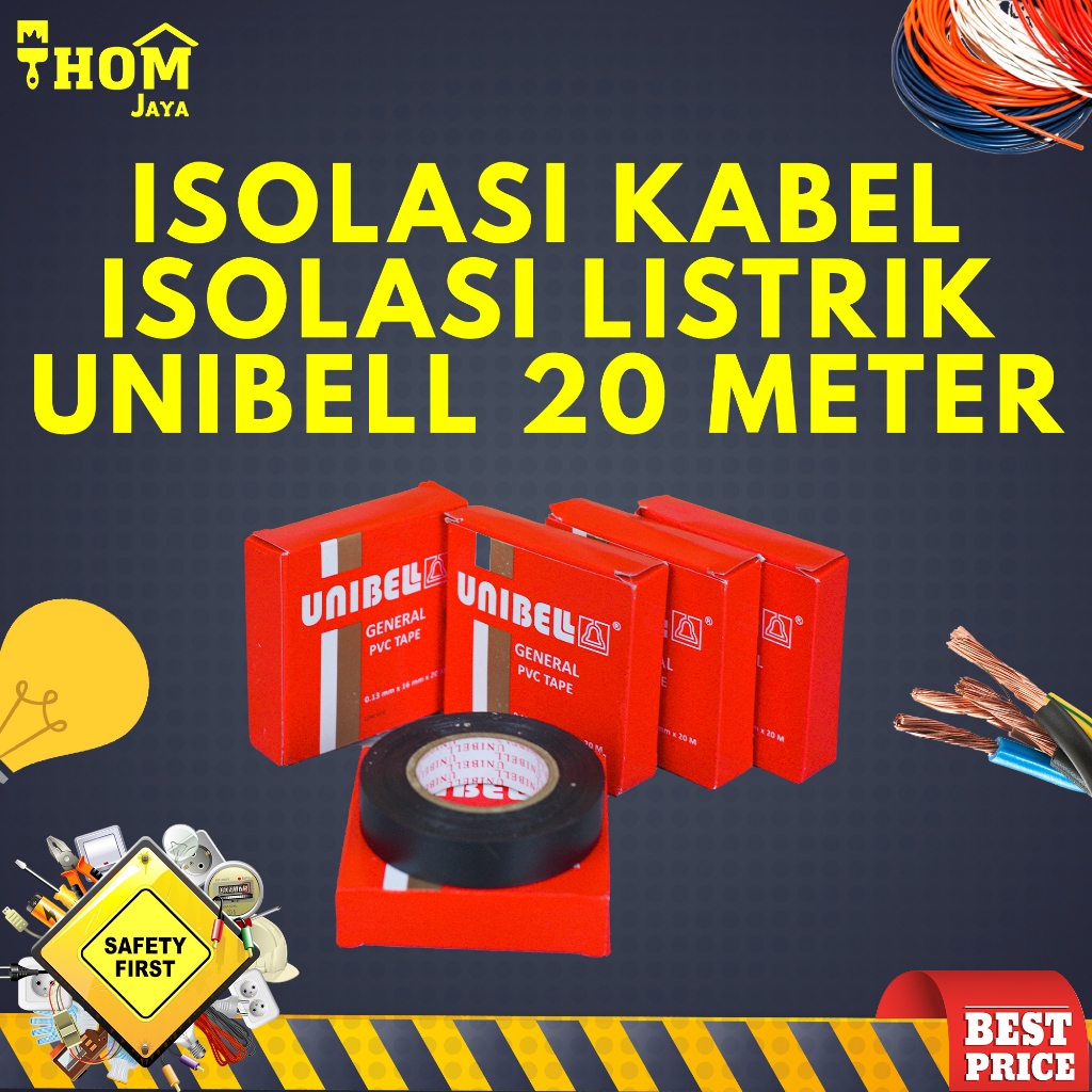 Jual ISOLASI LISTRIK HITAM / SOLASI KABEL PVC - 20 METER - UNIBELL ...