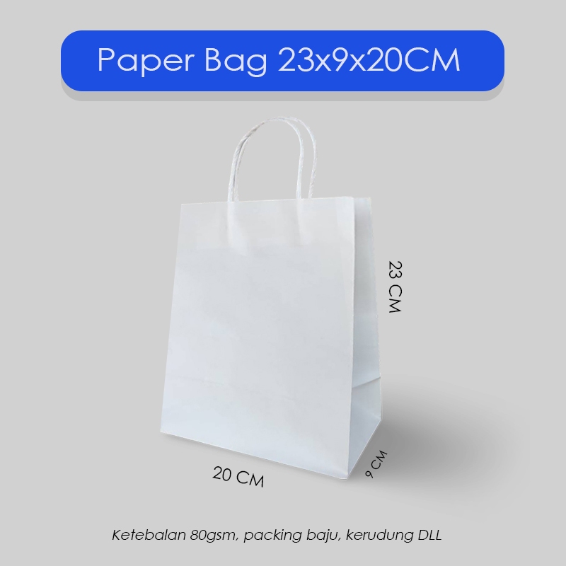 Jual Paper Bag Kado Warna Putih 23x9x20 cm / Paper Bag Putih Packing ...