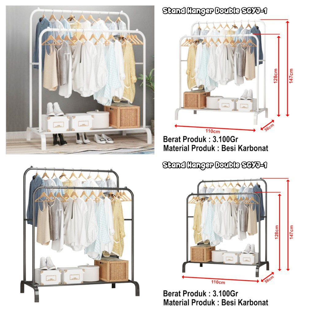 Jual Rak Baju Gantung Stand Hanger Dua Tingkat Ukuran 110 x 150 x 56 cm ...