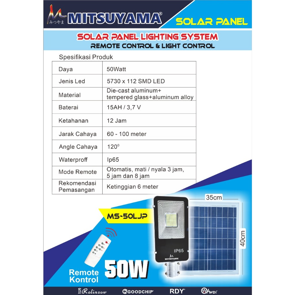 Jual LAMPU JALAN TENAGA SURYA SET 50 WATT (LAMPU+TIANG+PAPAN SOLAR ...