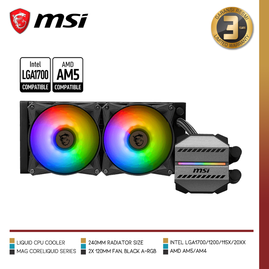 Jual MSI MAG CORELIQUID M240 | Liquid CPU Cooler 240mm | Shopee Indonesia