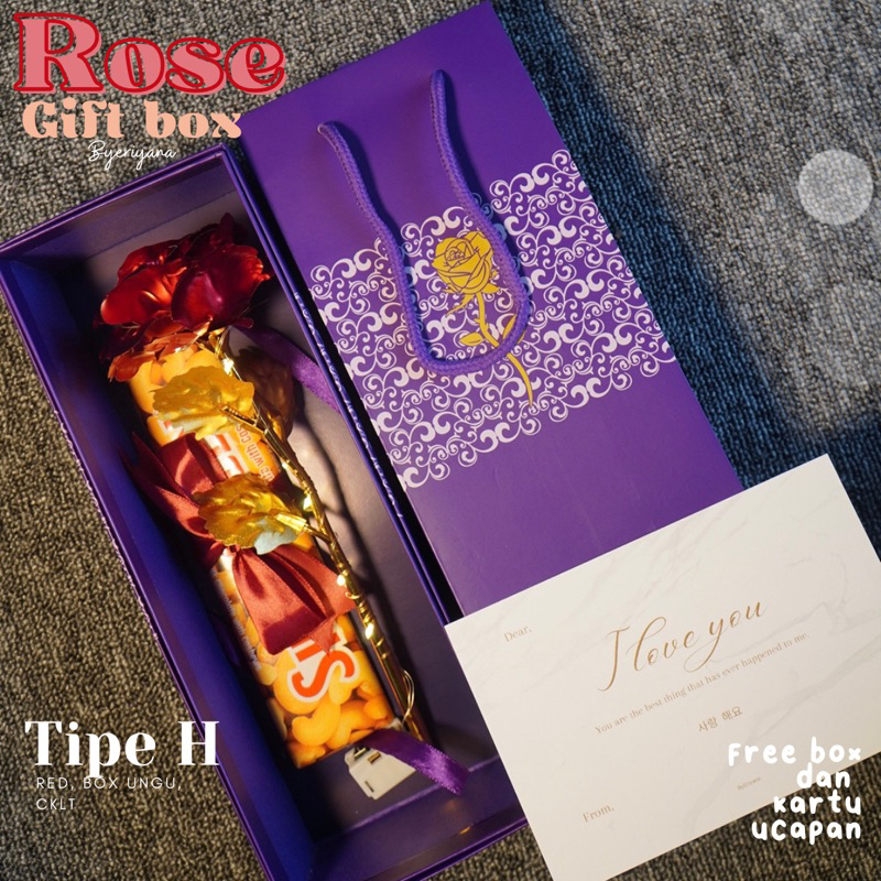Jual GIFT BOX BUNGA MAWAR ARTIFICIAL ROSE GOLD FOIL KADO ULANG TAHUN ...
