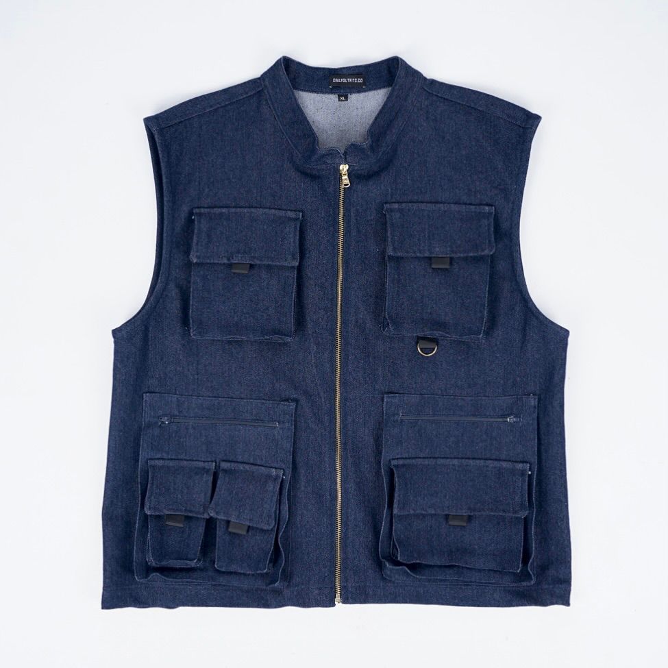 Jual Dailyoutfits Jeans Vest Parka Pocket Biru Tua Unisex Premium ...