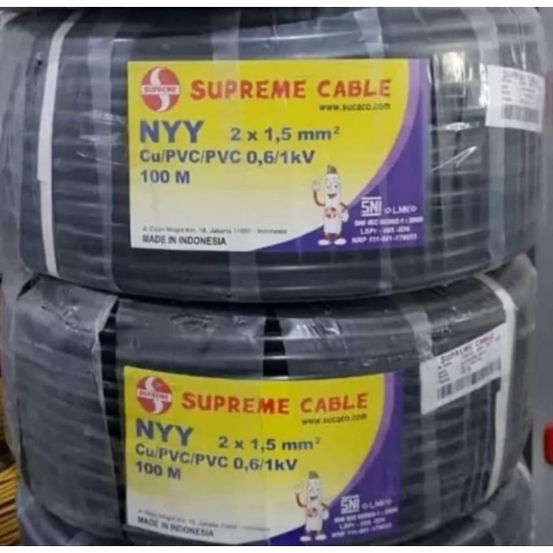 Jual Kabel Listrik Tunggal Kawat SUPREME NYY 2x1,5mm 2x1,5 mm Hitam Meteran SNI | Shopee Indonesia