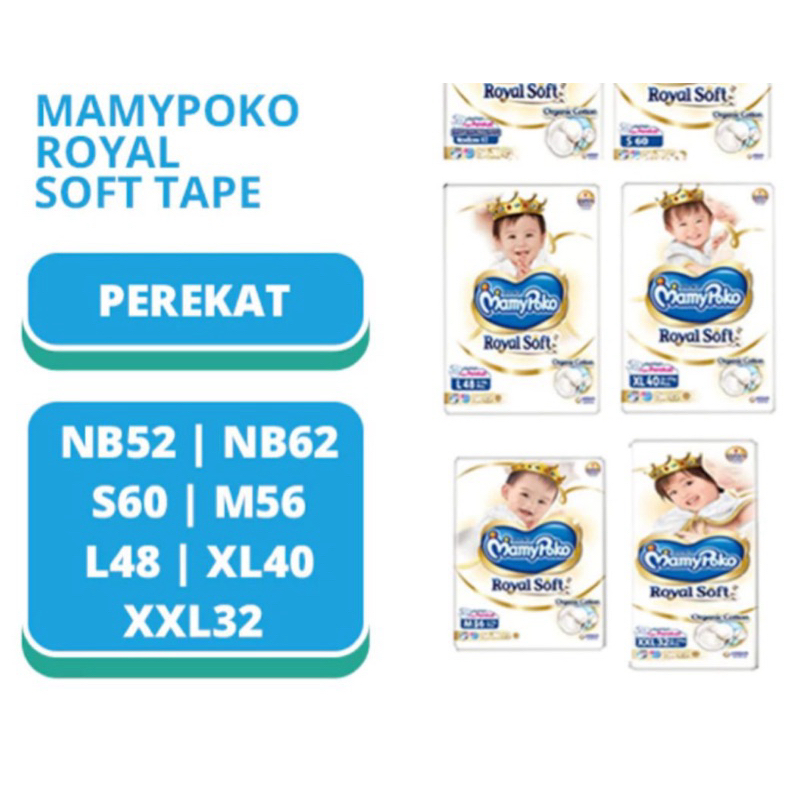 Jual Mamypoko Royal soft tape Perekat Nb62 Nb52 S60 M56 L48 Xl40 XXL32 | Shopee Indonesia