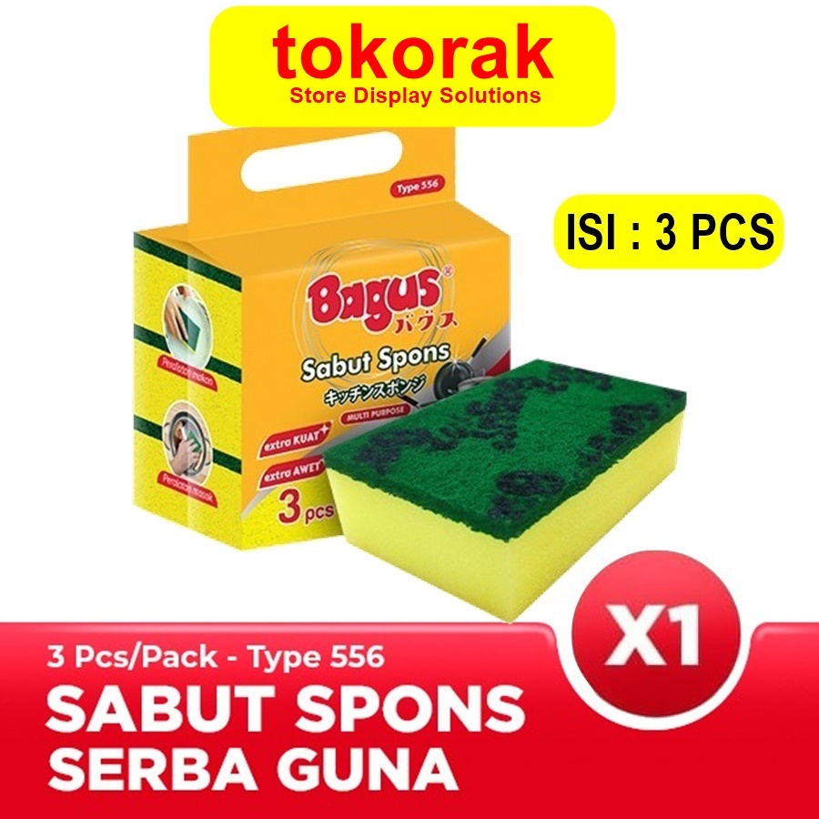 Jual BAGUS SABUT SPONS CUCI PIRING 3 PCS 556 SPONGE MULTI PURPOSE SPON ...