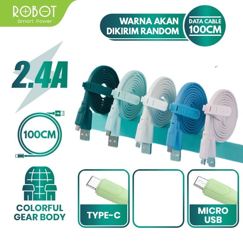 Jual Robot Kabel Data Micro USB / Type-C Data Cable 2.4A 100CM Colorful ...