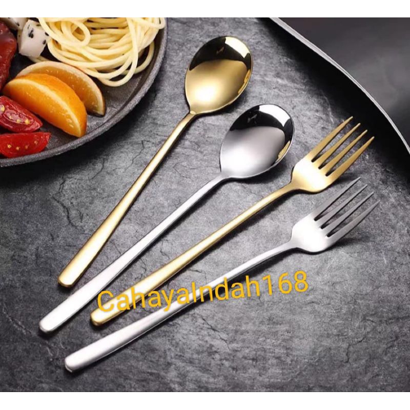 Jual (6 Pcs)Sendok Atau Garpu Makan Gold Korea Stainless Tebal Premium ...