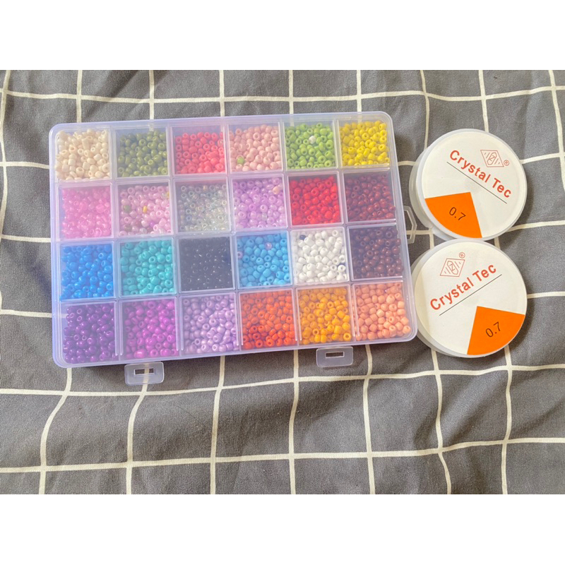 Jual 1 set box manik pasir manik mote 6/o (4mm) 24 / 28warna + bonus 2 ...