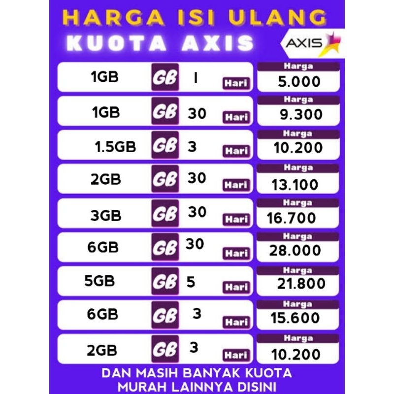 Jual ISI ULANG KUOTA AXIS TERMURAH - 1GB 1H AXIS - 2GB AXIS - 5GB AXIS ... Jual ISI ULANG KUOTA AXIS TERMURAH - 1GB 1H AXIS - 2GB AXIS - 5GB AXIS ...