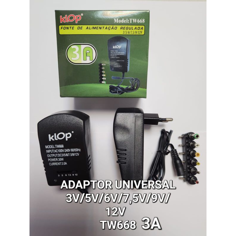 Jual Adaptor UNIVERSAL 3A (3V,5V,6V,7,5V,9V,12V) TW668 Klop | Shopee ...