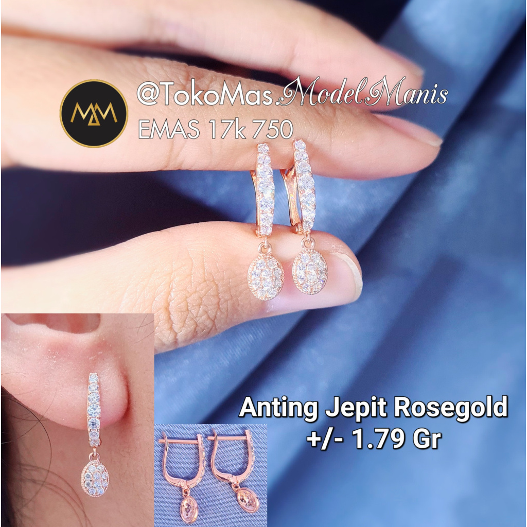 Jual Anting Jepit Gantung Oval Emas Rosegold 750 kadar 17k | Shopee Indonesia