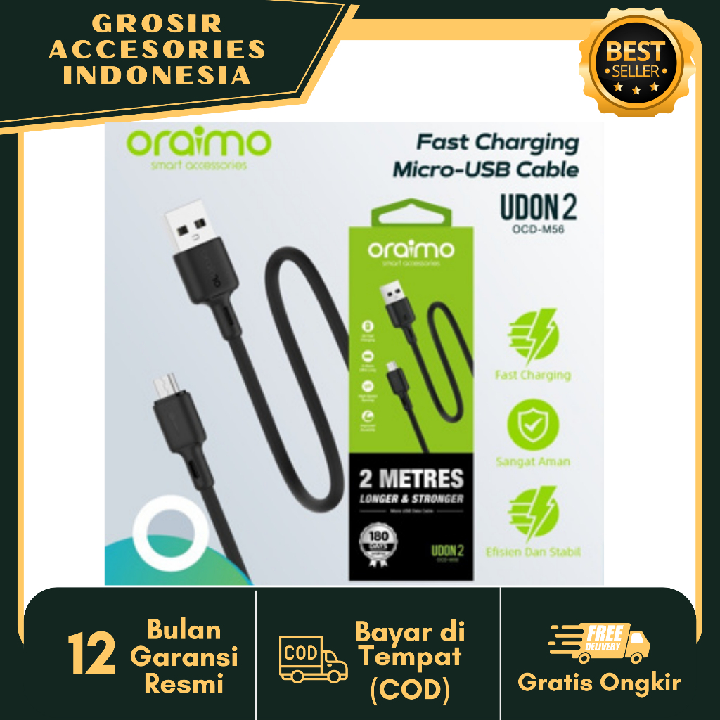 Jual Oraimo Kabel Data Micro USB 2M OCD-M56 Micro USB & OCD-C56 Type C ...