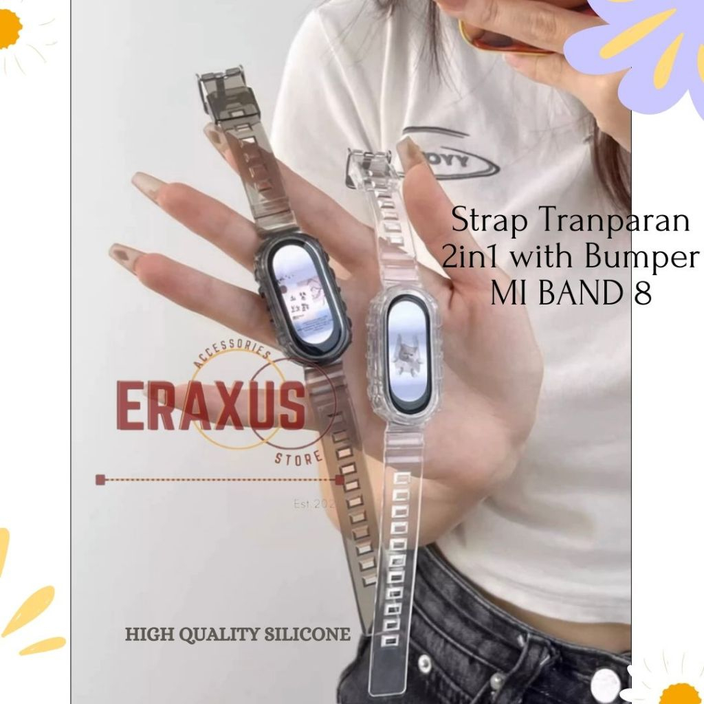 Jual Eraxus Strap Xiaomi Mi Band 8 / Mi Band 9 10 Transparan Silicone 2in1 with Bumper Case Tali ...