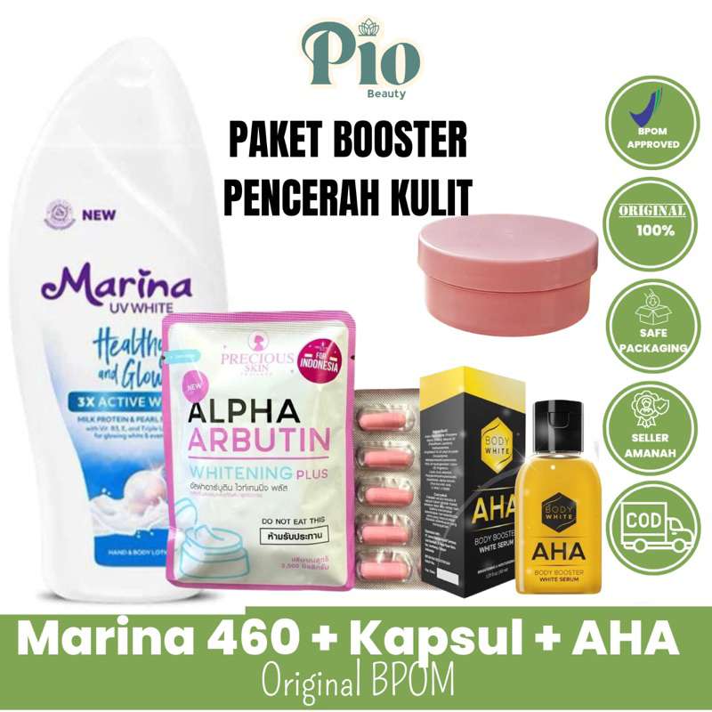 Jual PAKET EXTRA WHITENING MARINA HEALTHY GLOW BIRU 460ml 185ml kapsul ...
