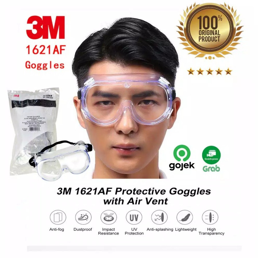 Jual Kacamata Anti Embun 3M 1621 AF Safety Goggle ANTI FOG Kacamata ...