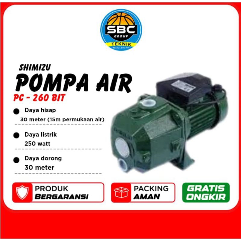 Jual SHIMIZU PC - 260 BIT POMPA AIR JET PUMP OTOMATIS SUMUR DALAM 30 METER | Shopee Indonesia