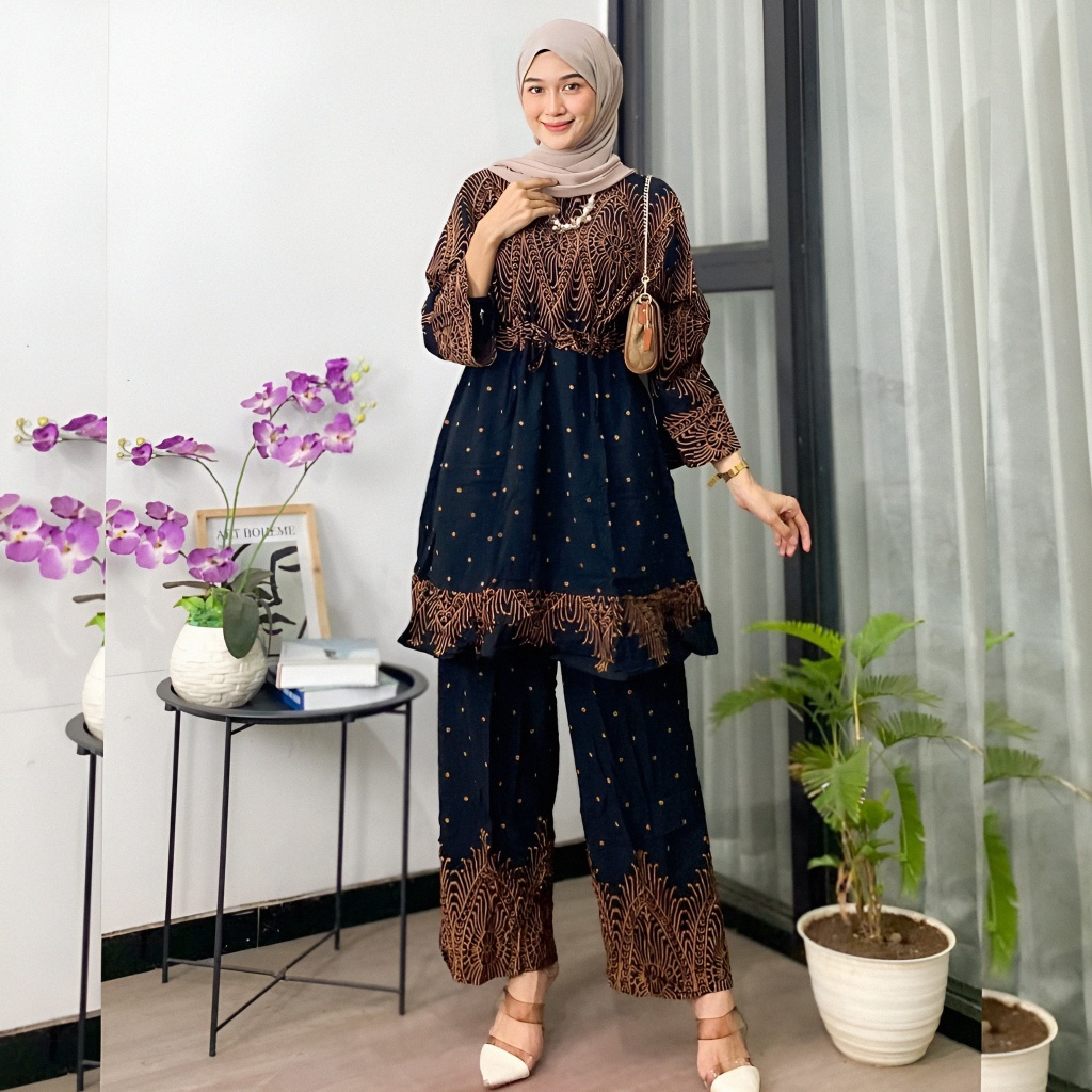 Jual One Set Wanita Tiedye Setelan Tunik LD 120 Tali Motif Batik Semprot Rayon Premium Busui ...