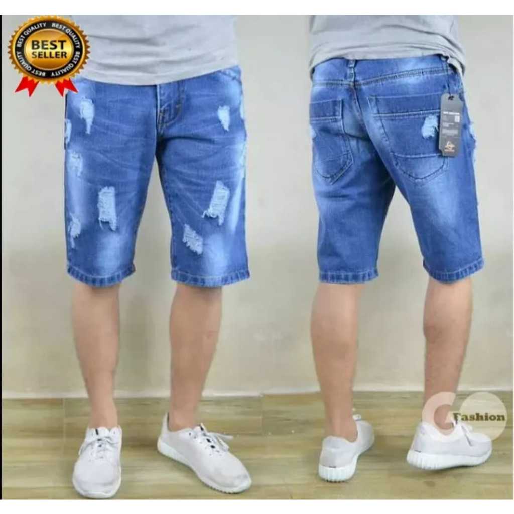 Jual Celana Pendek Sobek Jeans Pria Cowok Cowo Dewasa Warna Biru Tua ...