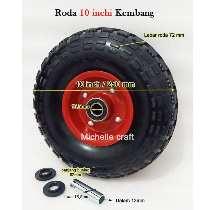 Jual Roda 10 inchi karet kembang HEAVY DUTY troli- gerobak WHEEL ONLY ...
