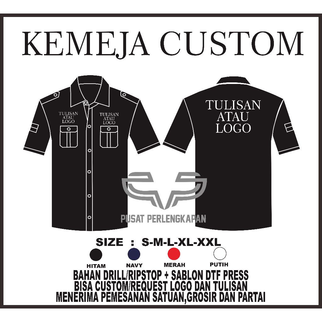 Jual KEMEJA CUSTOM SABLON SATUAN / KEMEJA LAPANGAN CUSTOM SATUAN ...