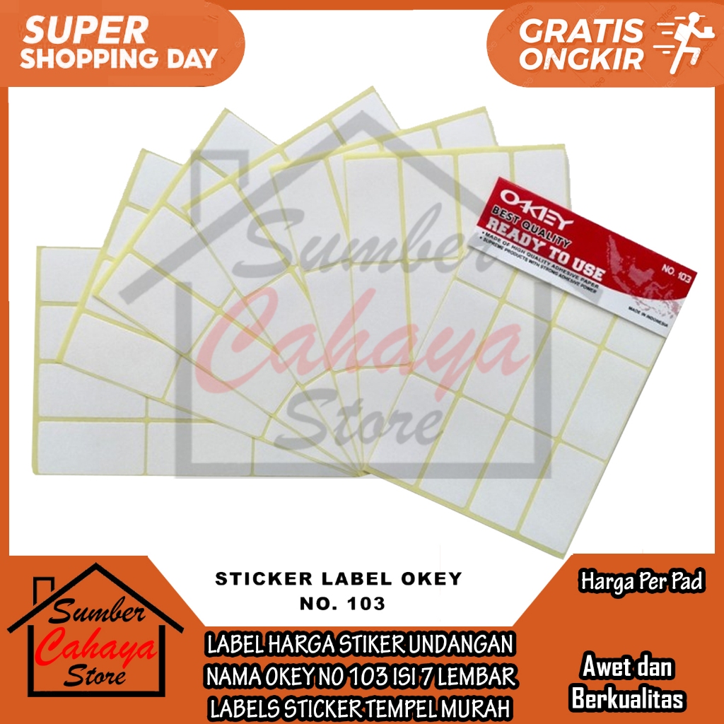 Jual KKY Stiker Lembar Nomor 103 Tulis Polos Label Kertas Tempel Nama ...