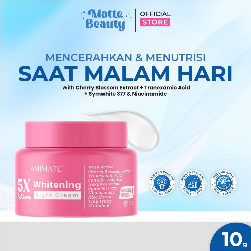 Jual Animate 5X Active Whitening Night Cream 10 gr | Shopee Indonesia