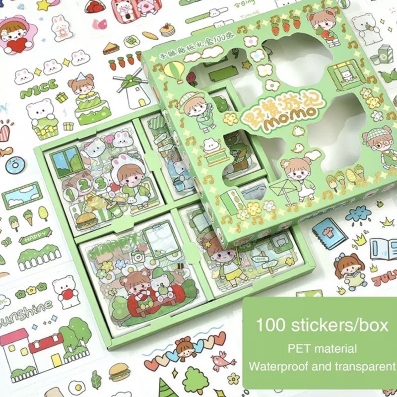 Jual Sticker MOMO Isi 100 Lembar Stiker Waterproof Botol Minum Tumblr ...