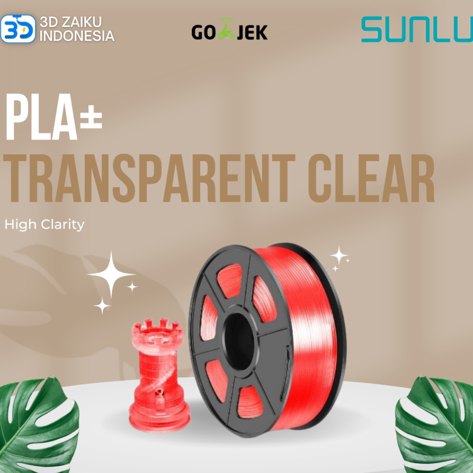 Jual SUNLU 3D Printer Filament PLA+ Transparent Clear High Clarity ...