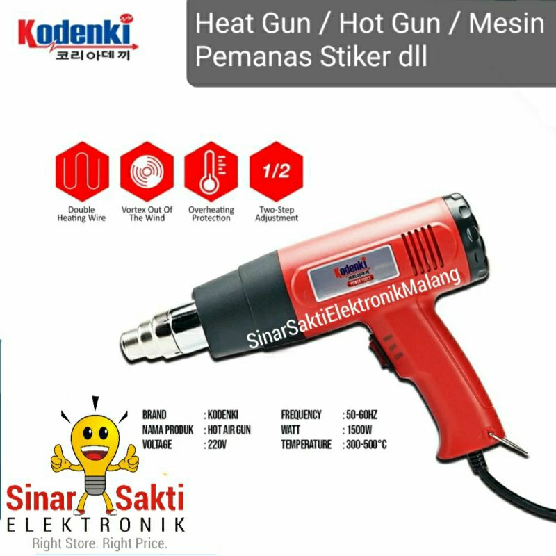 Jual Heat Gun 1500 Watt Kodenki Mesin Hot Air Gun Alat Pemanas Stiker Blower Malang Garansi ...
