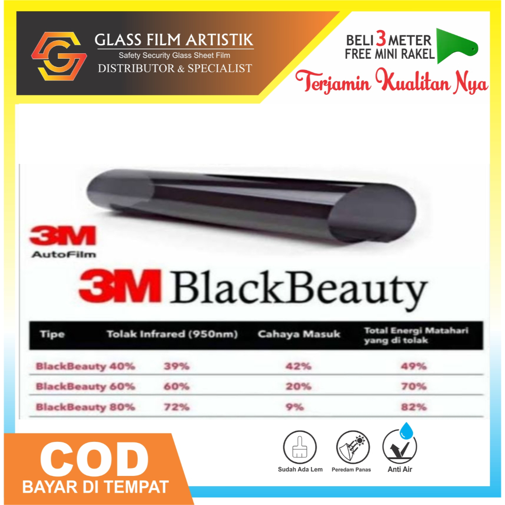 Jual KACAFILM 3M AUTO FILM-BLACK BEAUTY-HITAM-RIBEN | Shopee Indonesia