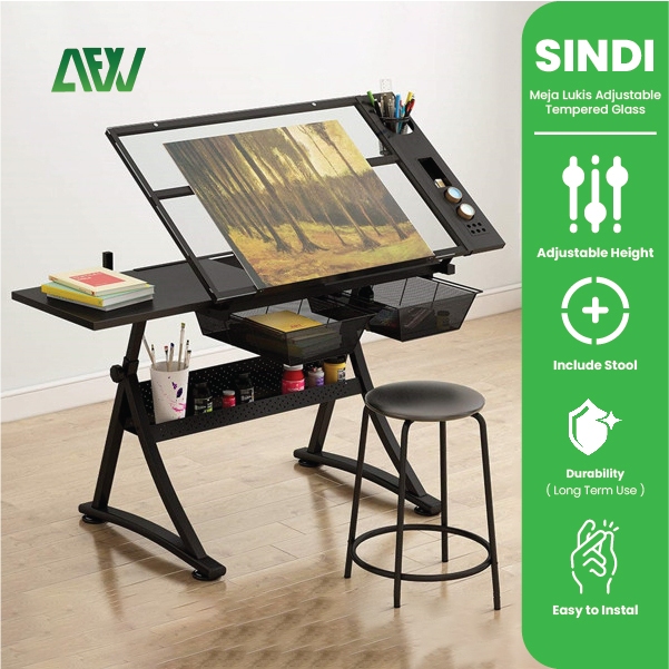 Jual All For Work Meja Lukis SINDI Meja Gambar Adjustable Tilt Tempered ...