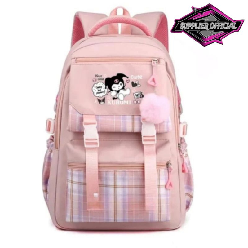 Jual Tas Anak Sekolah Perempuan Terbaru Ransel Cewek Motif Kuromi Kombinasi Kotak Bahan Dinir ...