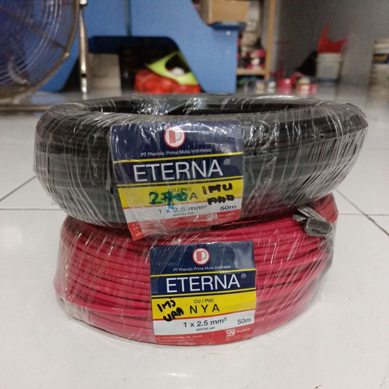 Jual Kabel Listrik Tunggal Kawat ETERNA NYA 2,5mm 2,5 mm Roll 50 Meter SNI - Hitam Merah ...