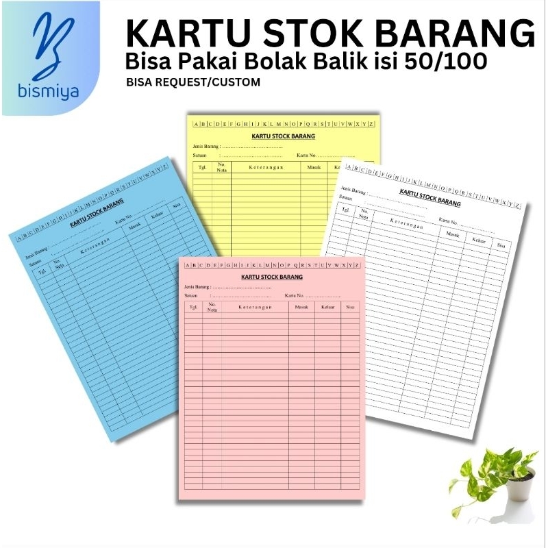 Jual Kartu Stok Barang Bisa Pakai Bolak Balik / Stock Card Warna ...