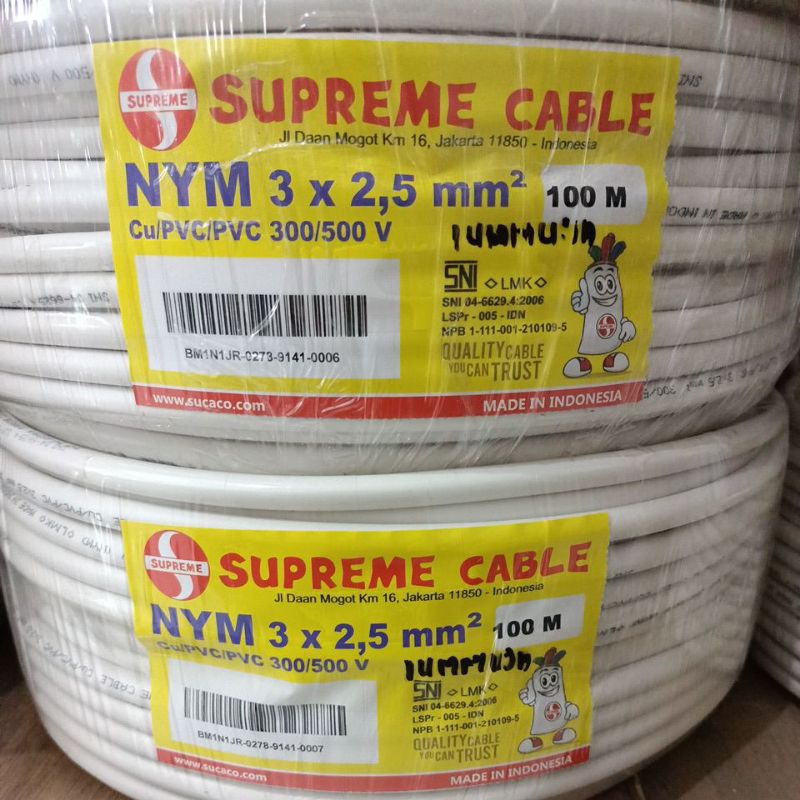 Jual Kabel Listrik Tunggal Kawat SUPREME NYM 3x2,5mm 3x2,5 mm Roll 100 Meter Putih SNI | Shopee ...