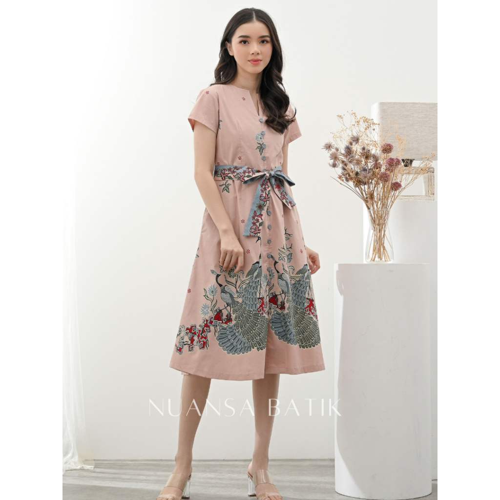 Jual Nuansa Batik Dress Batik Midi Bahan Katun Stretch | Shopee Indonesia