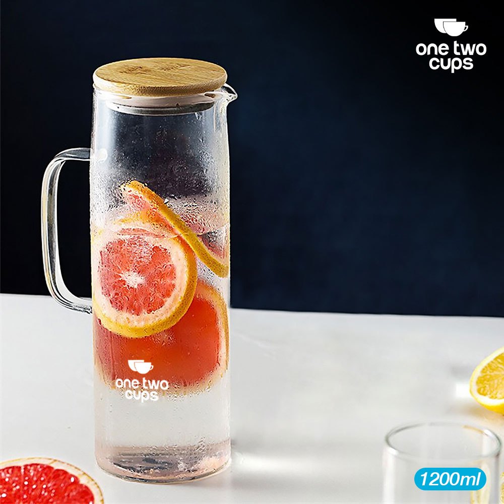 Jual Teko Kaca Tinggi / Teko Kaca Estetik Tutup Kayu Tahan Panas Dingin / Gelas Pitcher 1200 Ml ...