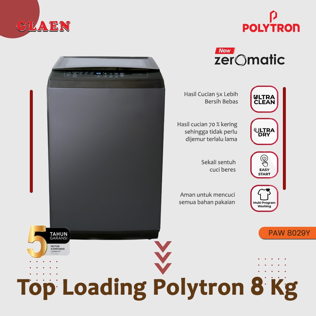 Jual Mesin Cuci Top Loading Polytron Zeromatic Laguna 8 Kg PAW 8029Y | Mesin Cuci Otomatis ...