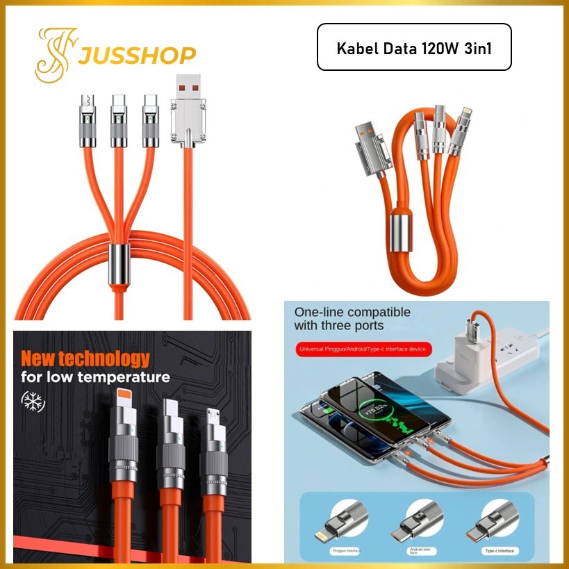 Jual Kabel Data 120W 3in1 Micro Type C Lightning Fast Charging Kabel Data Silicone 120W | Shopee ...