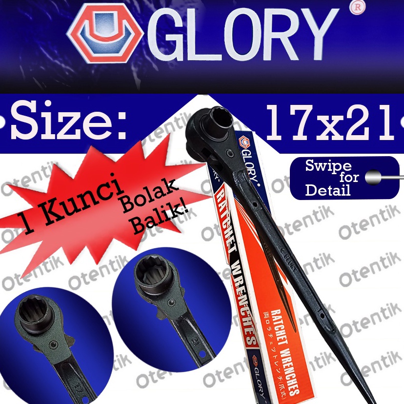 Jual pz KUNCI RING RACHET GLORY SKAFOLDING 17 X 21 MM DOUBLE RATCHET ...