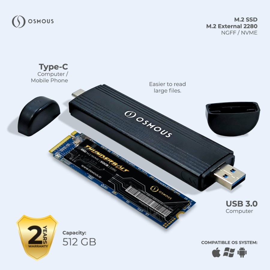 Jual Osmous SSD External M2 NVMe 512Gb Enclosure M2 NVMe 512Gb Type C ...