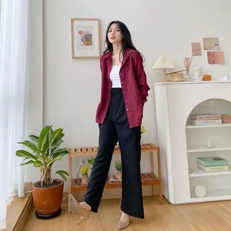 Jual Kemeja Wanita Harri Shirt Basic Lady Crush Oversize | Shopee Indonesia