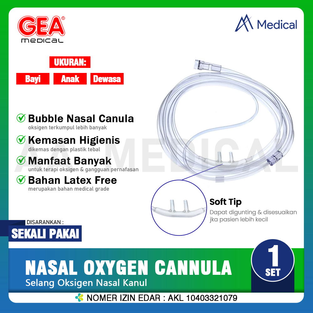 Jual GEA Nasal Oxygen Cannula Selang Oksigen Hidung Kanul Dewasa Anak ...