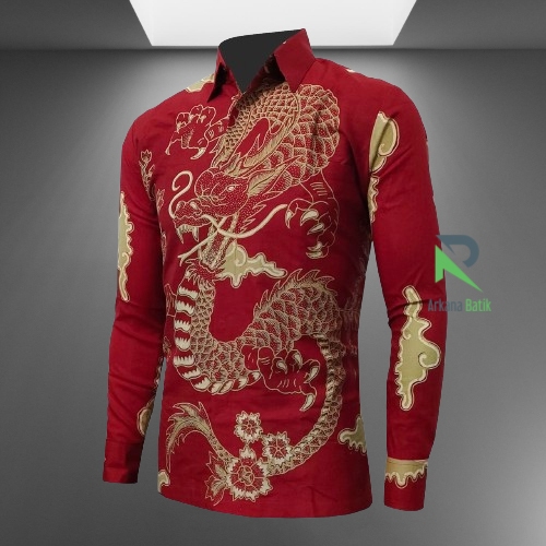 Jual (NEW) BATIK SLIMFIT Tirto Motif RED DRAGON (NAGA MERAH) Premium ...