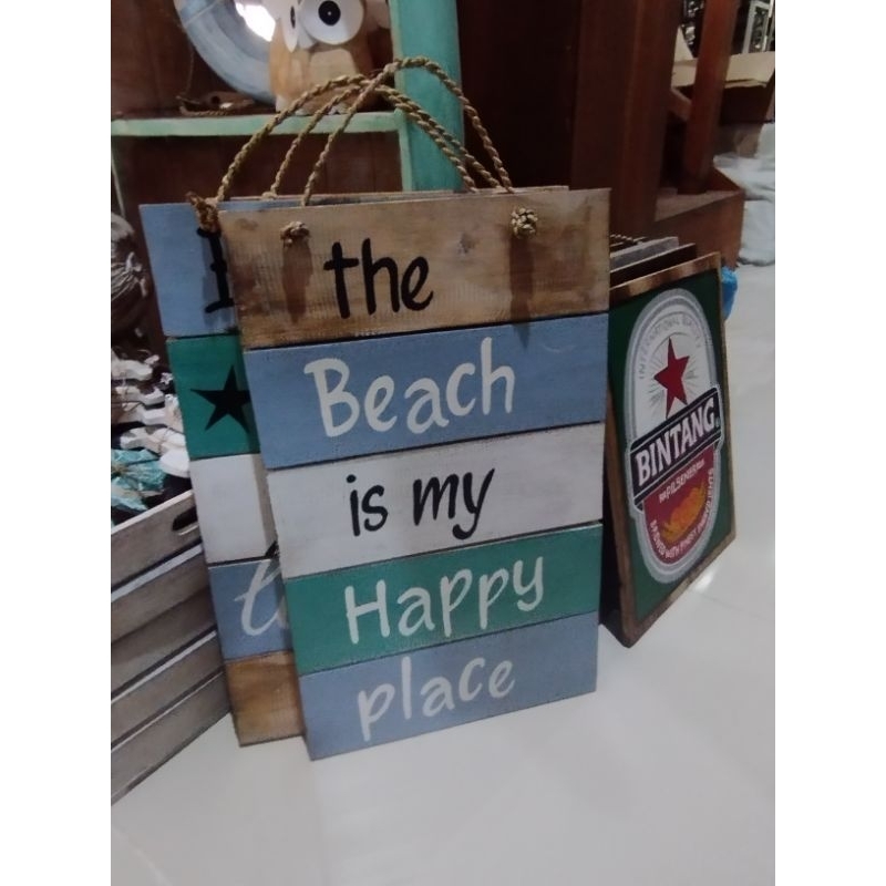 Jual Sign board the beach is my happy place/Hiasan kayu/Dekorasi pantai ...
