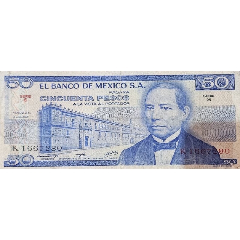 Jual Uang Asing Negara Mexico 50 Peso tahun 1954 Kondisi Kertas VF ...